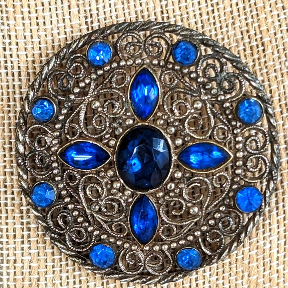Vintage | Jewelry | Vintage Art Nouveau Blue Glass Filigree Brooch ...